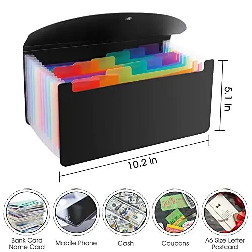 13 Pockets Receipt Organizer A6 Mini Coupon Organizer, Accordion File ...