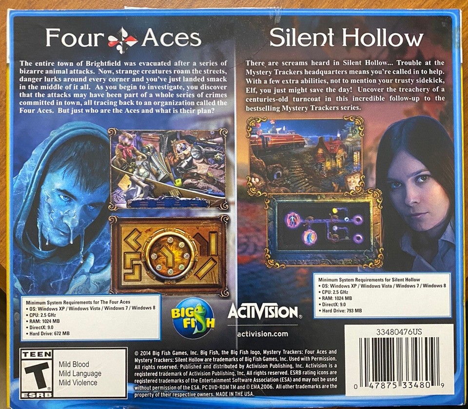 Mystery Trackers FOUR ACES & SILENT HOLLOW Hidden Object 2 Pack PC game ...