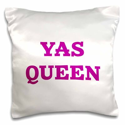 3dRose YAS QUEEN, PURPLE TEXT ON WHITE BACKGROUND 16x16 inch Pillow ...