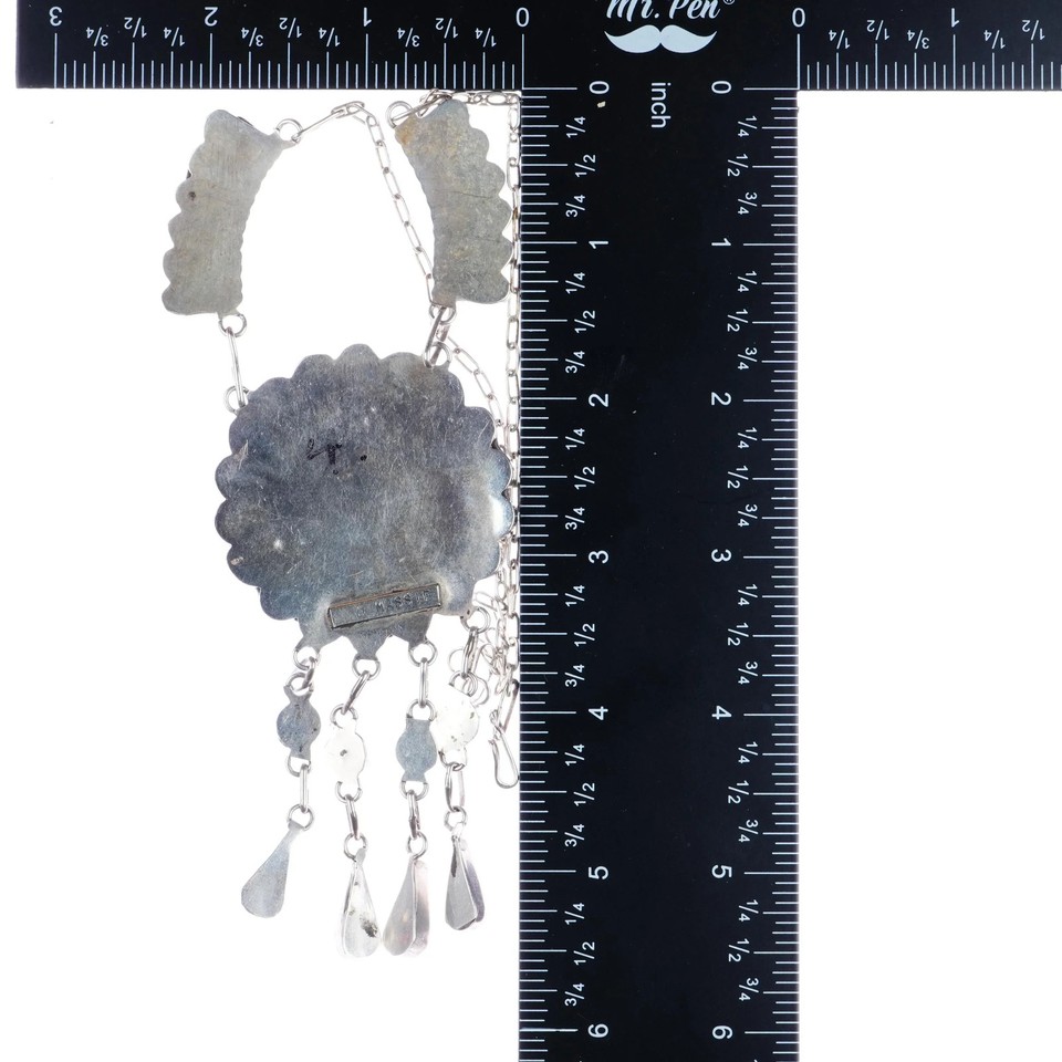 Vintage Massie Zuni sterling channel inlay sunface necklace white mop ...