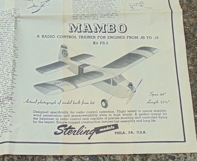 Vintage Sterling Mambo RC Model Airplane Kit Plans, good shape | eBay