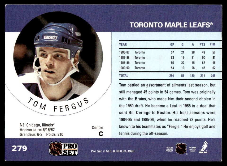 1990 Pro Set #279b Tom Fergus See Scan | eBay