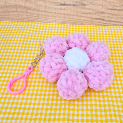 Keychain Bag Charm Key Ring With Clip Puff Pink Flower Handmade Crochet ...