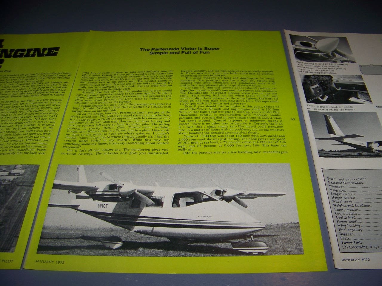 VINTAGE..PARTENAVIA P-68 VICTOR...HISTORY/PHOTOS/3-VIEWS/SPECS..RARE ...