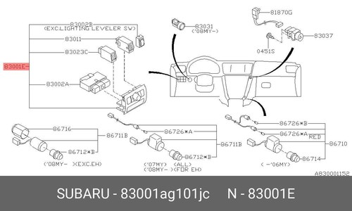 Genuine OE Sw Assembly Inpane 83001AG101JC for Subaru 83001A-G101JC ...