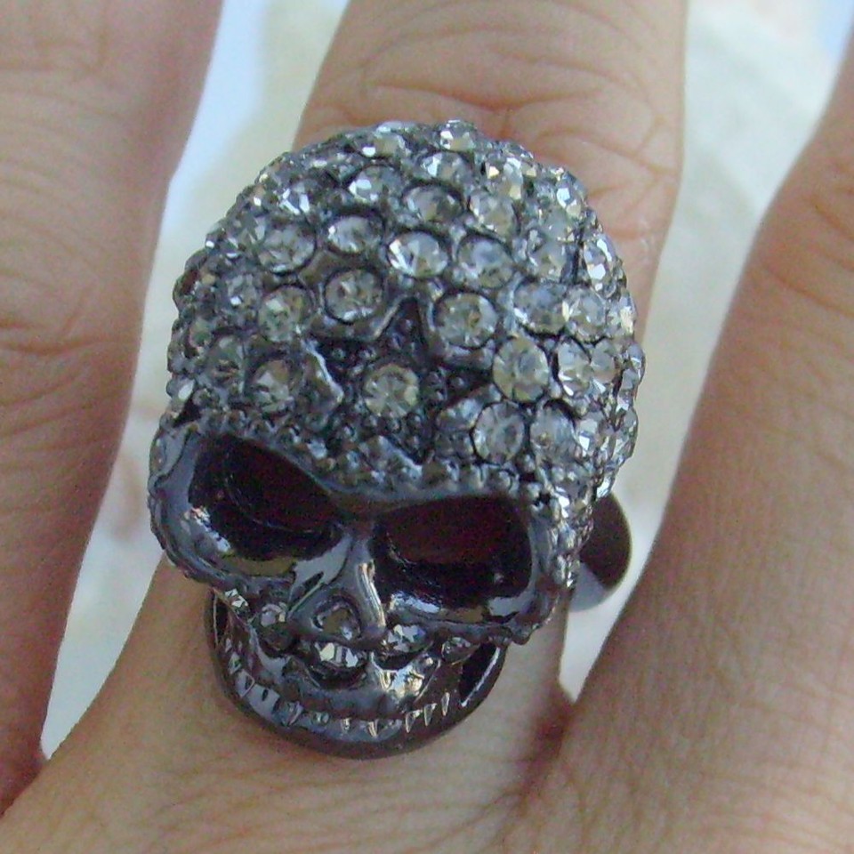 Unique Cocktail Skull Skeleton Ring Gray Austrian Crystal CR788C7 | eBay