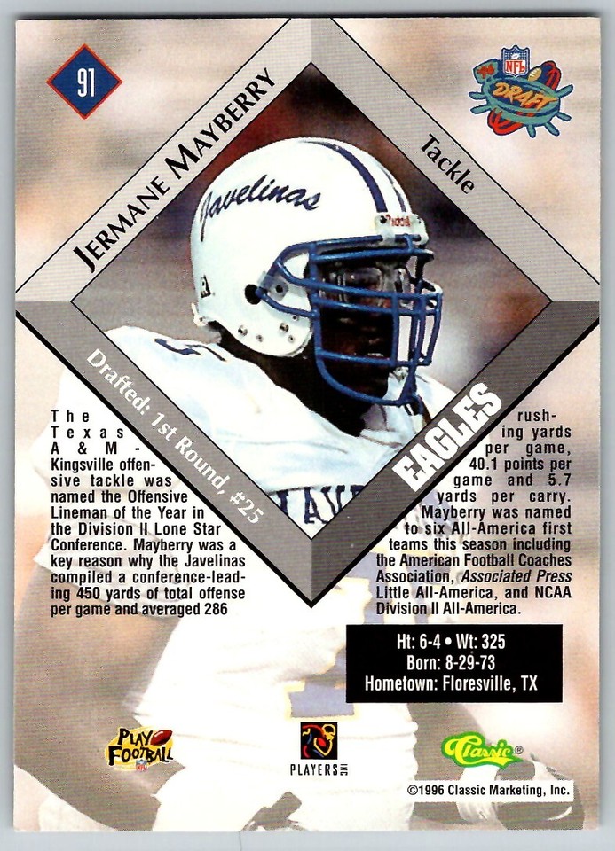 1996 CLASSIC NFL ROOKIES JERMANE MAYBERRY PHILADELPHIA EAGLES #91 | eBay