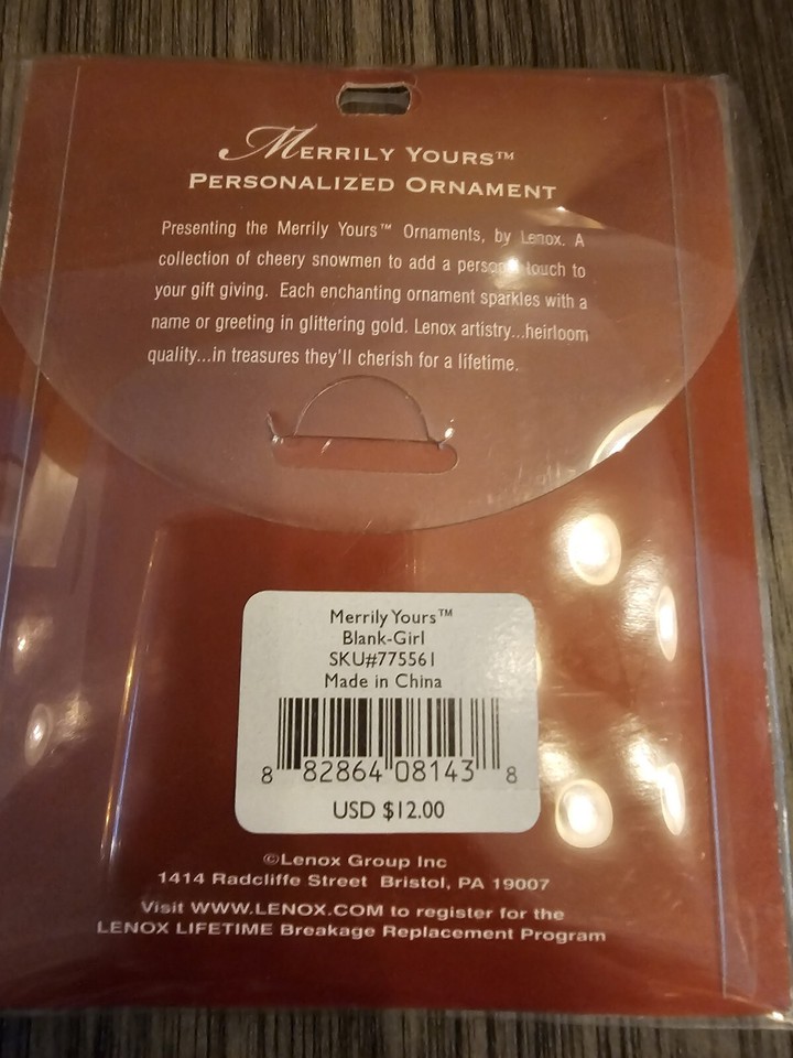 Lenox "Merrily Yours" Personalized Christmas Ornament - Blank Girl ...