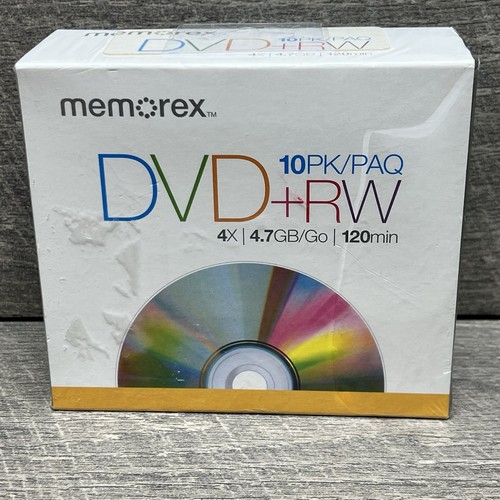 Memorex DVD+RW 4X 4.7 GB/Go | 120min 10 Pack Blank Disc Slim Jewel Case ...