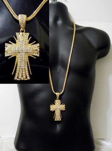 Gold Cross Jesus Sun Christ Pendant Franco Chain Hip Hop Rap Style ...