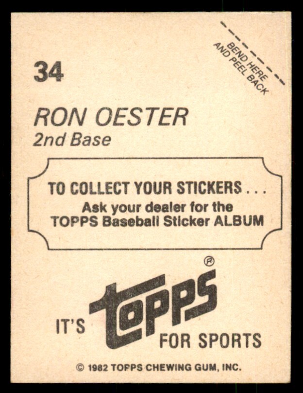 1982 Topps Stickers Ron Oester Cincinnati Reds #34 MLB Baseball | eBay