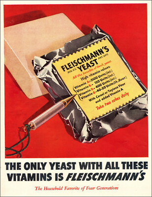 1942 WW2 era AD FLEISCHMANN'S YEAST Bullet points to Vitamins 100622 | eBay