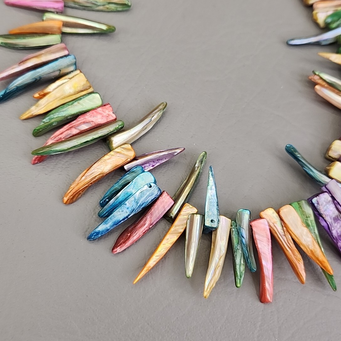Shell Necklace Vtg Dyed Abalone MOP Bead Multicolor Spikes 16-18" | eBay
