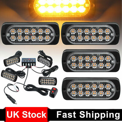 4x 12 LED Amber Car Recovery Strobe Flashing Light Breakdown Grill ...