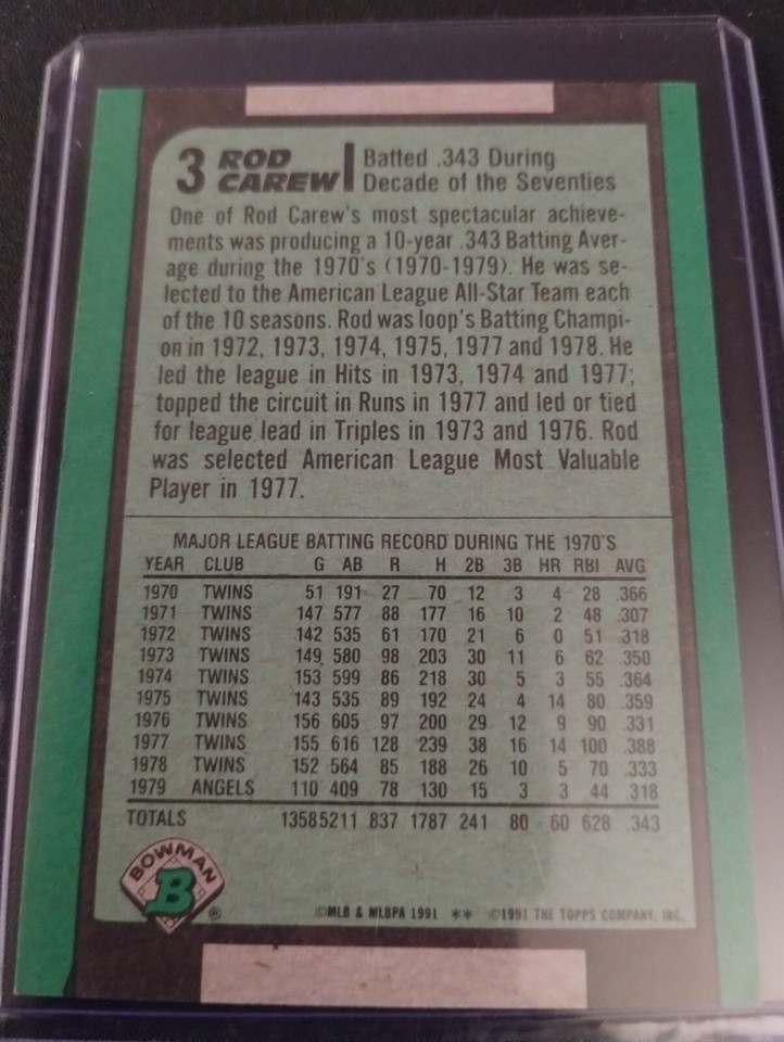 1991 Bowman - #3 Rod Carew | eBay