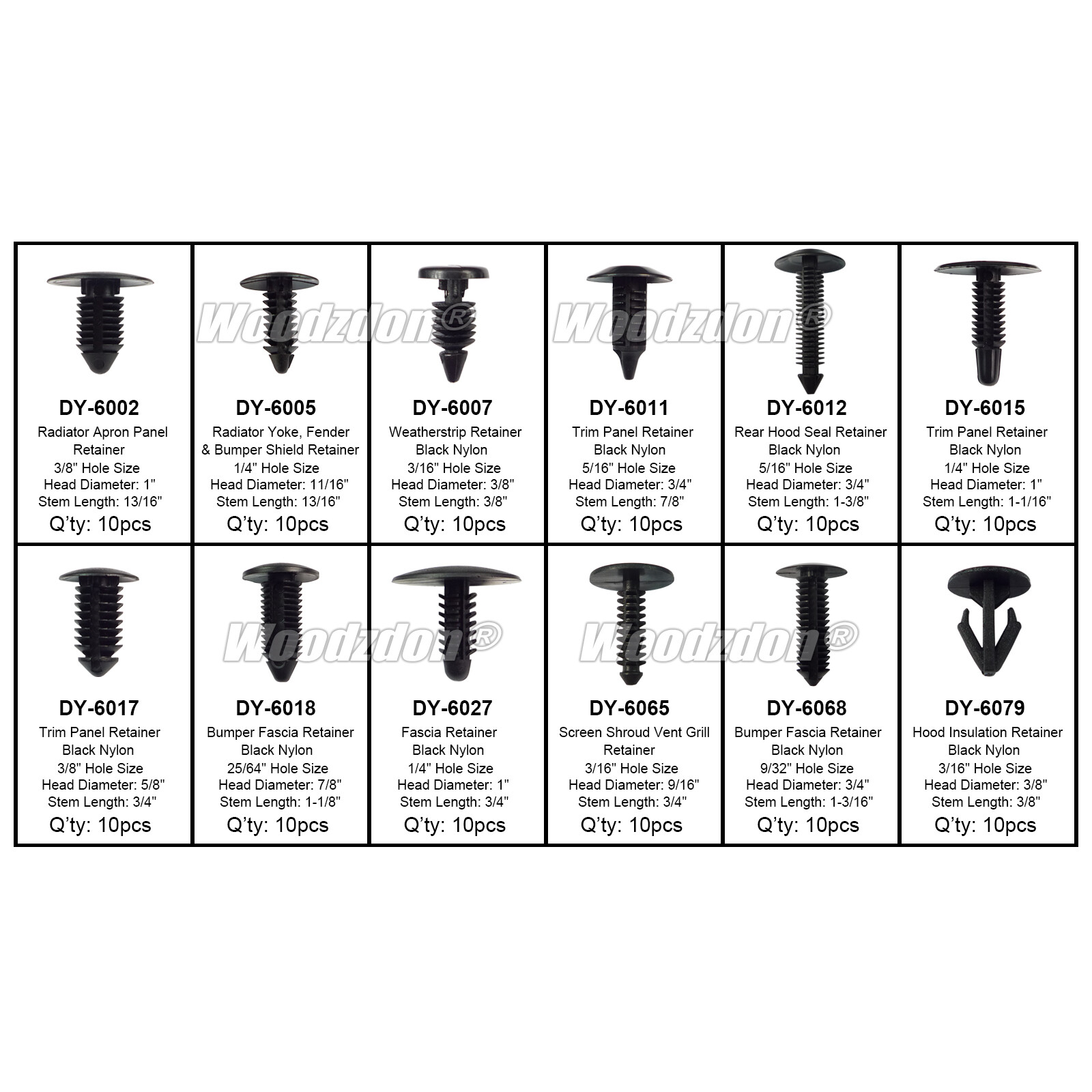 120 Clip DY-6000S Dynamic Shield Push In Type Retainer Assortment Kit ...