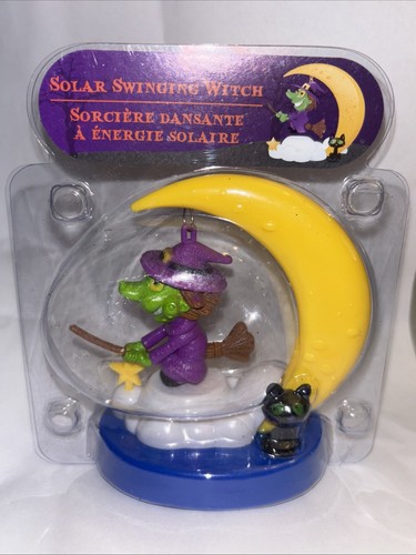 Halloween Witch & Moon Solar Swinging Witch With Black Cat | eBay