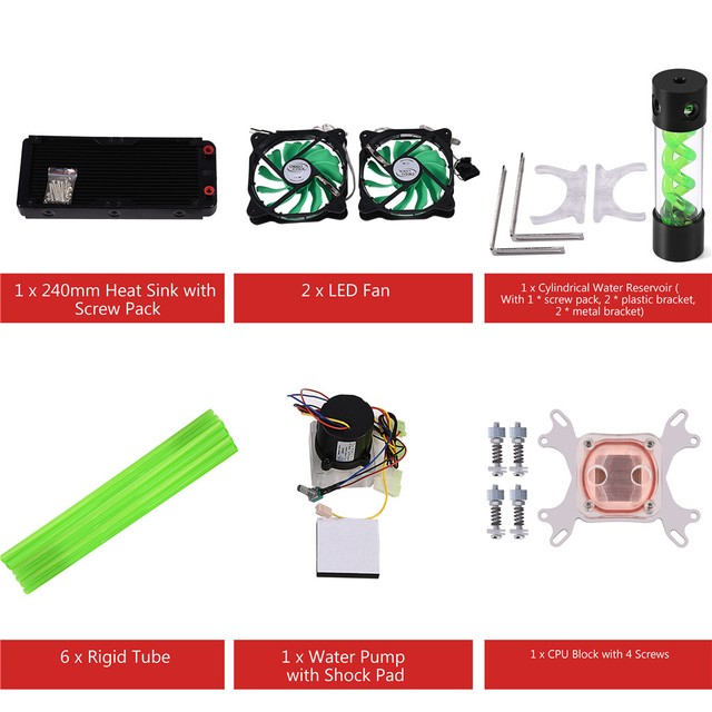 PC Liquid Water Cooling Kit 240mm Radiator CPU Block 2 LED Fan Pump ...