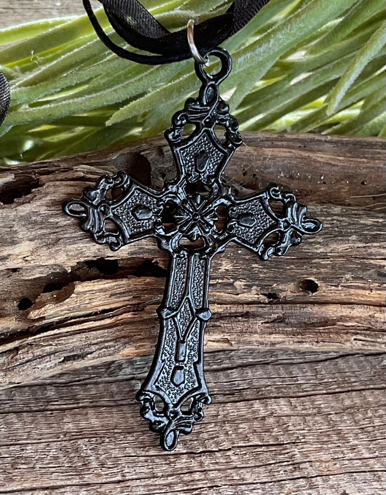 Large Ornate Black Cross Necklace Rockabilly Gothic Punk Emo Pendant ...