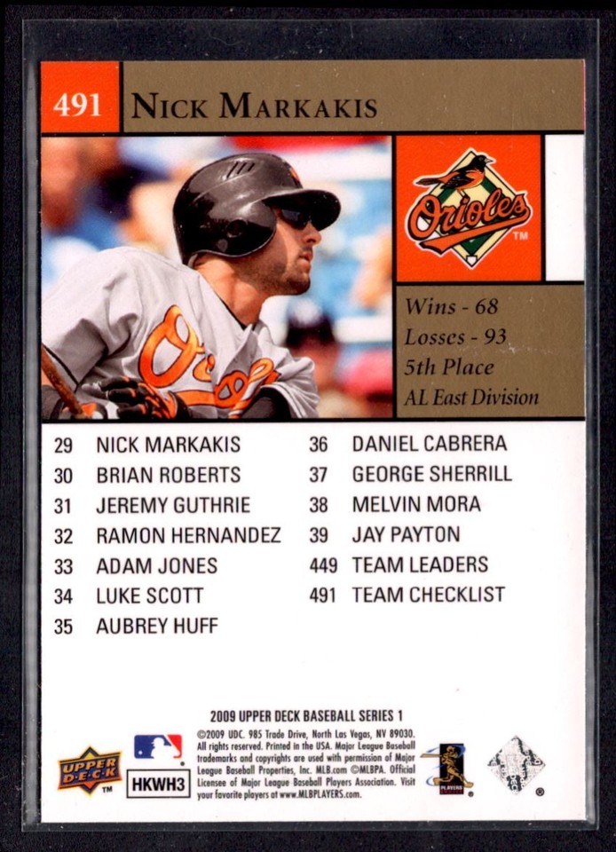 2009 Upper Deck Nick Markakis Baltimore Orioles #491 | eBay