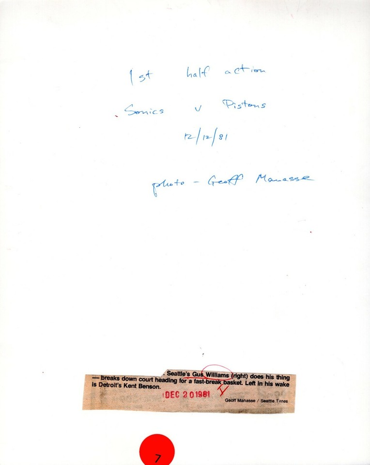 GUS WILLIAMS Seattle Super Sonics Basketball NBA 8x10 Photo 1981 Geoff ...