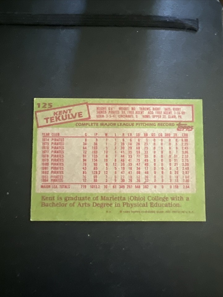 1985 Topps TIFFANY Set KENT TEKULVE #125 PIRATES ** MINT ** HIGH GRADE ...