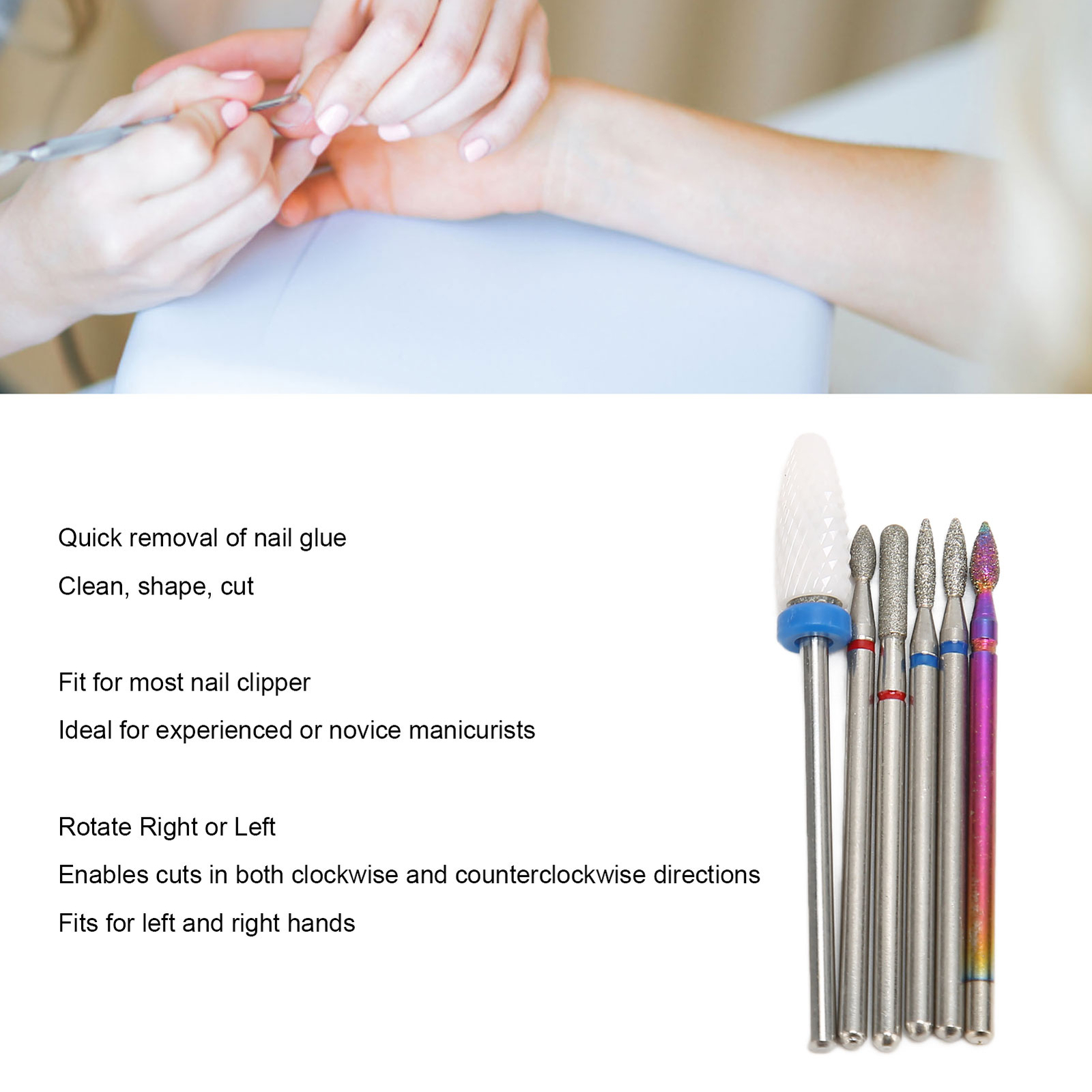 6pcs Nail Cuticle Cleaner Bit Professional Polishing Nail Drill Cone ...