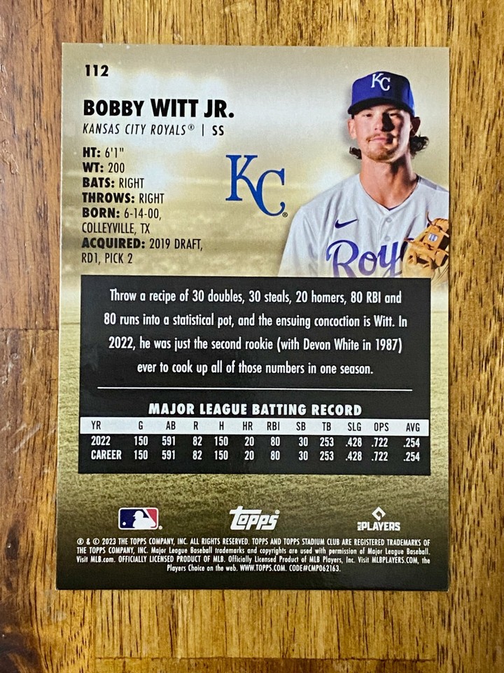 2023 TOPPS STADIUM CLUB BOBBY WHITT JR. ROYALS #112 | eBay