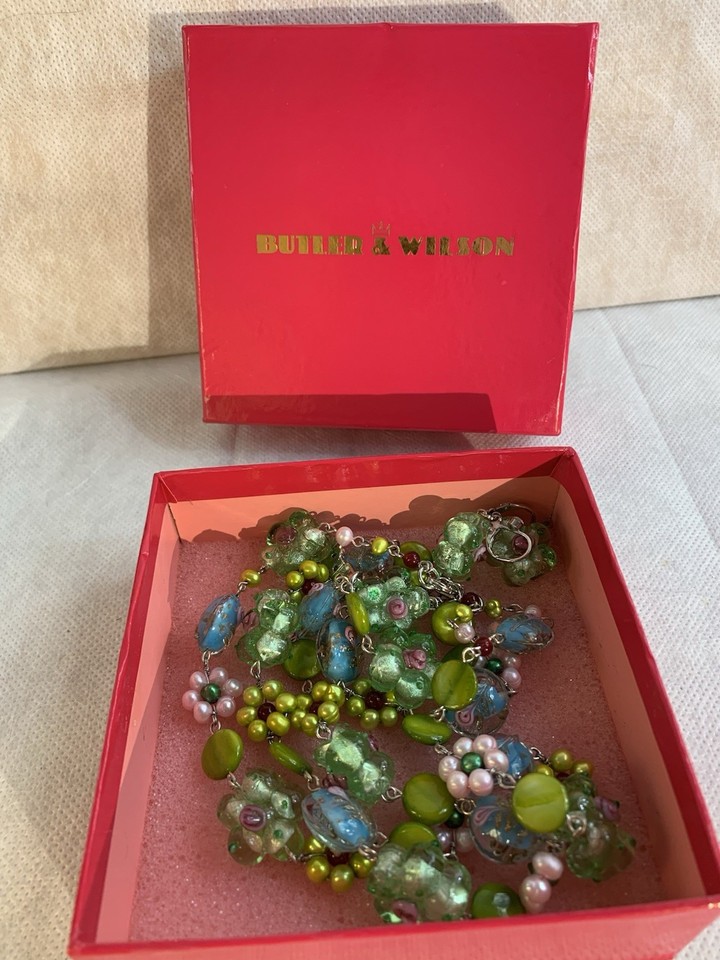 Butler And Wilson Green / Turquoise Flower Beaded Necklace And Earrings ...