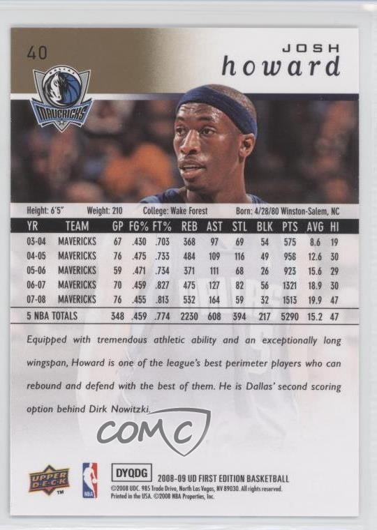 2008-09 Upper Deck First Edition Gold Josh Howard #40 | eBay