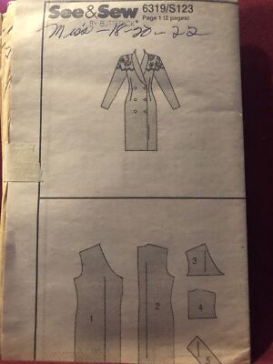 6319 UNCUT Butterick Sewing Pattern Misses Semi Fitted Tapered Dress 18 ...