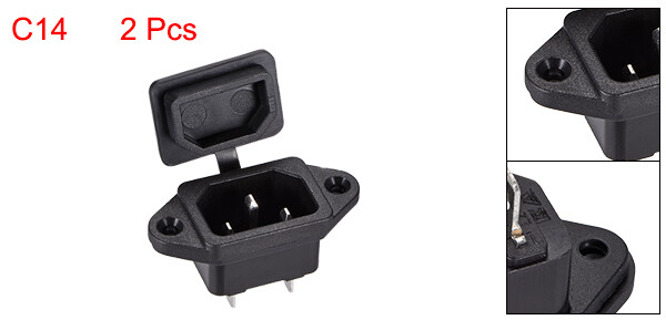 2pcs C14 Panel Mount Plug Adapter AC 250V 10A 3Pins IEC Inlet Module ...