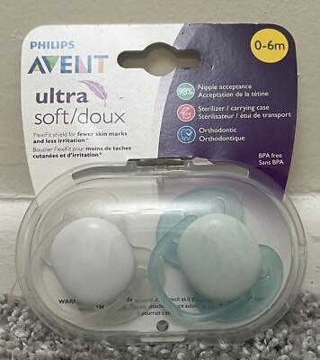 Philips AVENT Ultra Soft Orthodontic Pacifiers 0-6m w/ Case, 2 PACK ...