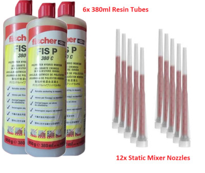 6x Fischer Injection Mortar Fis P 380 C Polyester Resin & Nozzles 380ml ...