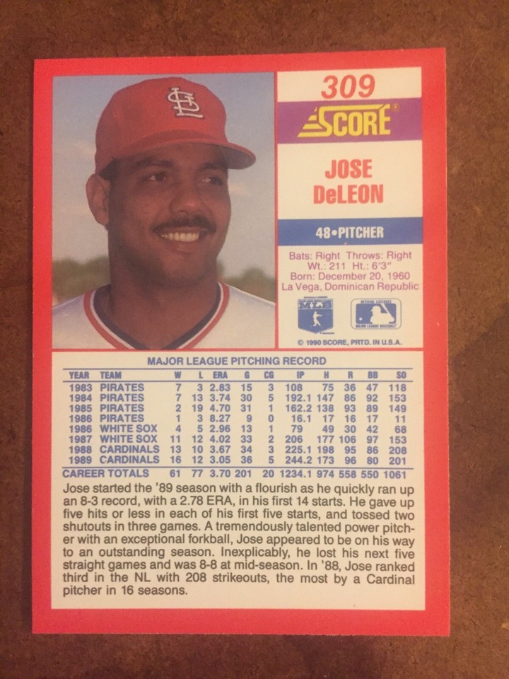Jose DeLeon 309 Score 1990 MLB Baseball Trading Card | eBay