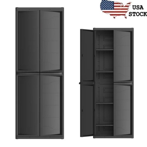 4-Shelf Garage Storage Cabinet Freestanding Plastic Utility Cabinet ...