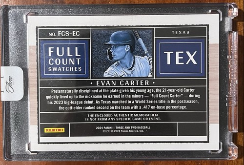 2024 Panini Three and Two - Full Count Swatches Evan Carter #FCS-23 Red ...