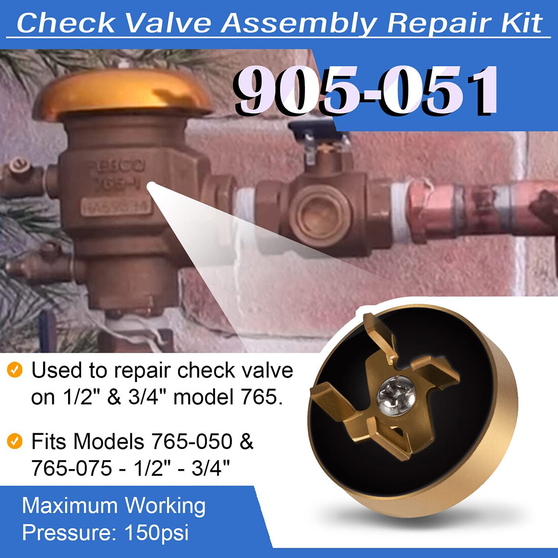 for Febco 905-052, 905-051, 765 Check Valve Assembly Repair Kit 1/2 and ...