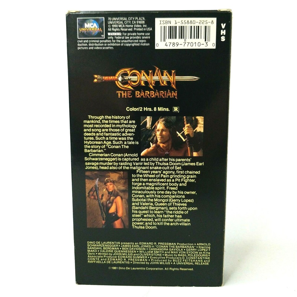 Conan The Barbarian (VHS 1990) Arnold Schwarzenegger James Earl Jones 47897701030| eBay