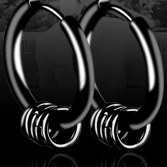 Thick Black Clicker Hip Hop Punk Nose Ear Lip Ring Hoop Piercing ...