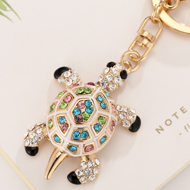 Cute Turtle Color Crystal CZ Pendant Keychain Women's Handbag Key Ring ...