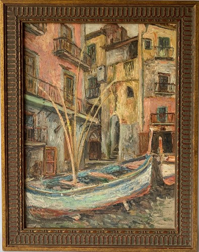 Oil Painting Mimi Usinger *1893 Hamburg Boat on the Shore Capri Naples ...