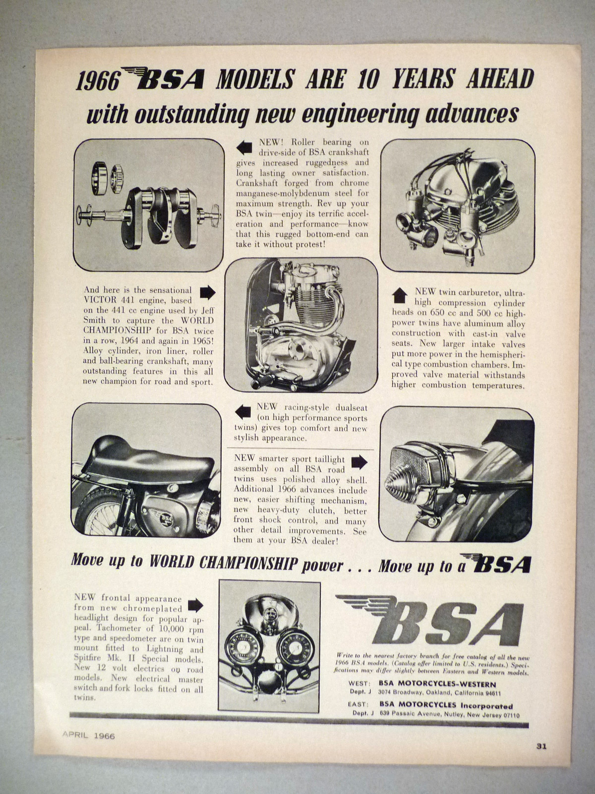 BSA Motorcycle PRINT AD - 1966 | eBay