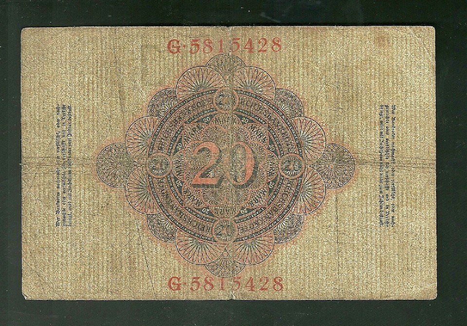 1910 German 20 Marks Currency Note Pick 40B Paper Money Germany | eBay