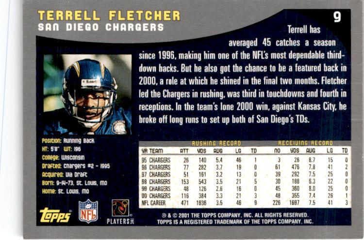 2001 Topps #9 Terrell Fletcher San Diego Chargers SN | eBay