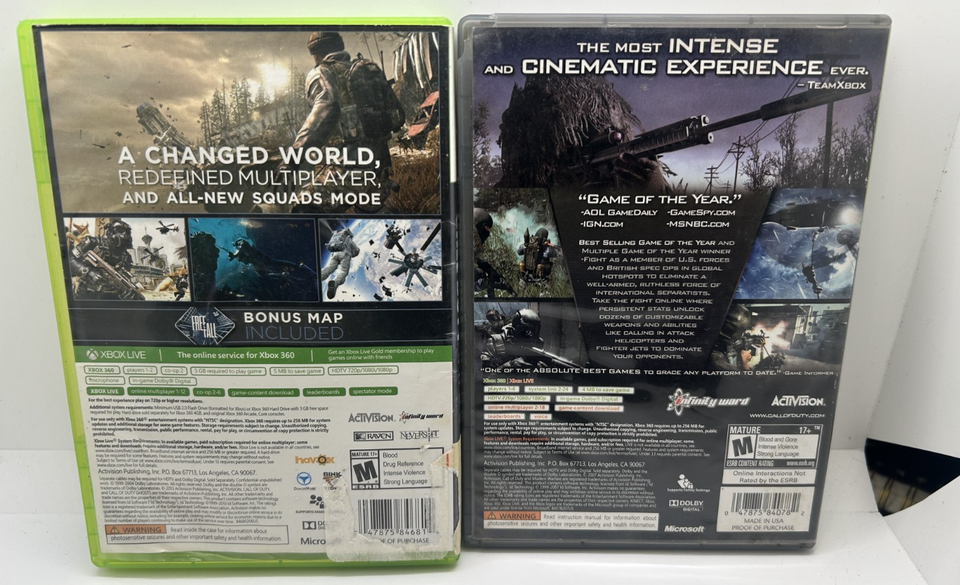 Xbox 360 Lot of 2 Call of Duty Games ~ Modern Warfare 4 & Ghosts No ...