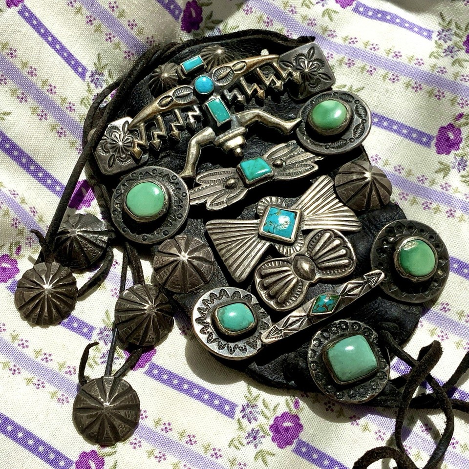 Bandolier Pouch CONCHO Button & PIN collection Ingot Silver Turquoise ...