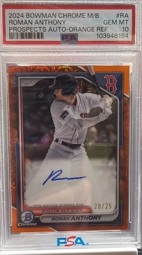 2024 Bowman Chrome Prospects M/B ROMAN ANTHONY Auto 🍊 Ref /25 Gem PSA ...