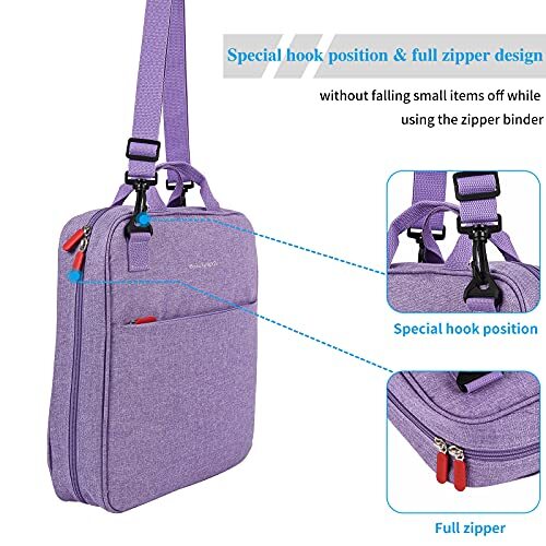 Zipper Binder with Shoulder Strap & Handle 3 ORing Binder for 2 inch ...