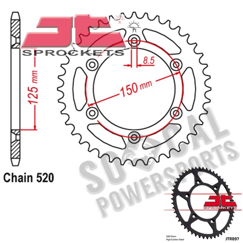 JT Sprockets Steel Rear Sprocket 520 Pitch 52 Tooth Husqvarna FS 450 ...